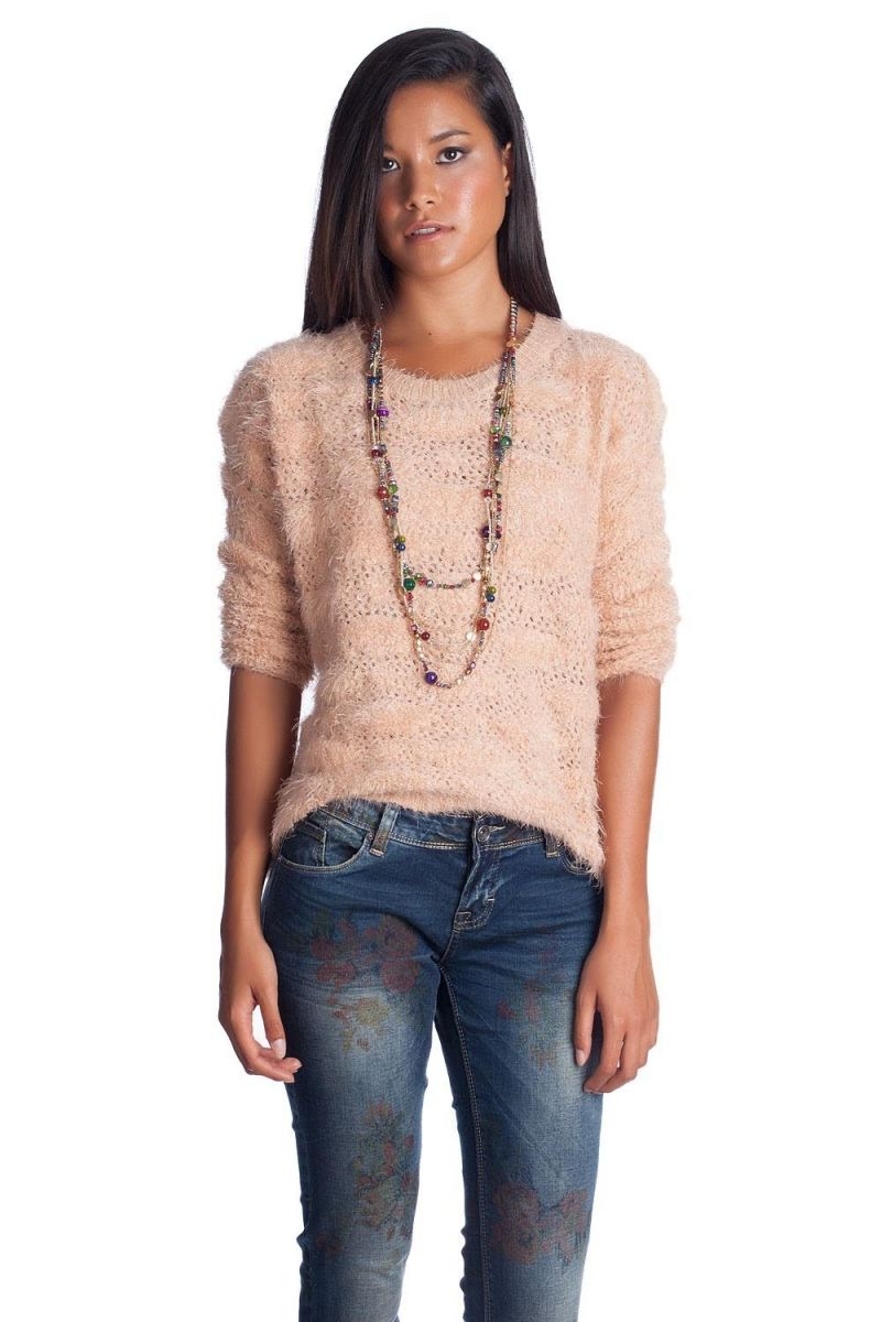 Sueter de punto color rosa palo esponjoso de tacto suave para otono