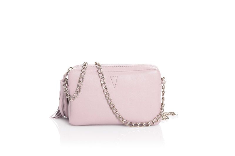 Bolso rosa de piel mini chic de colgar con asa